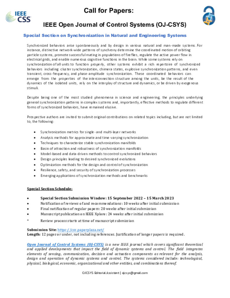 Special Sections | IEEE Control Systems Society